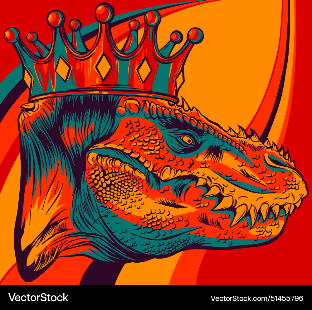 T rex head with crown Royalty Free Vector Image