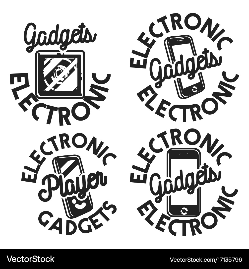 Vintage electronic gadgets emblems Royalty Free Vector Image