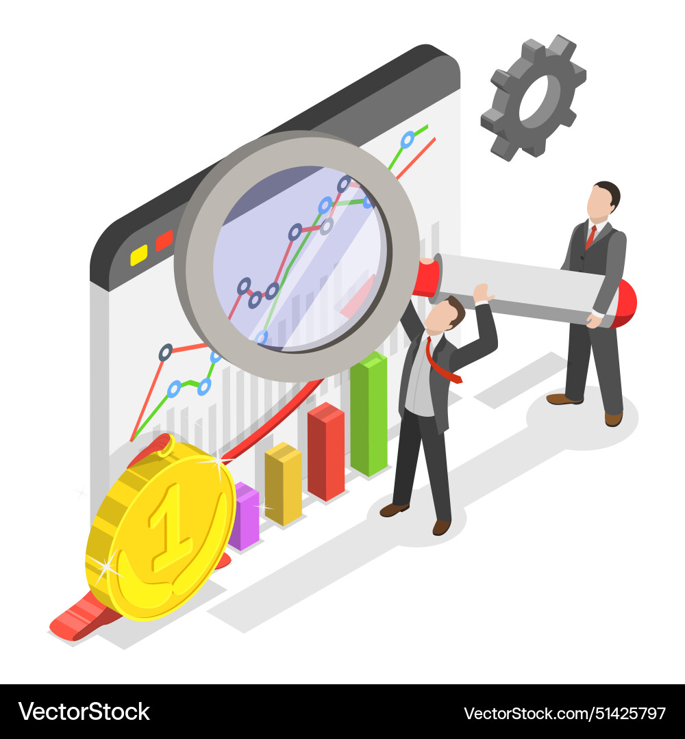 3d isometric flat of seo optimization Royalty Free Vector