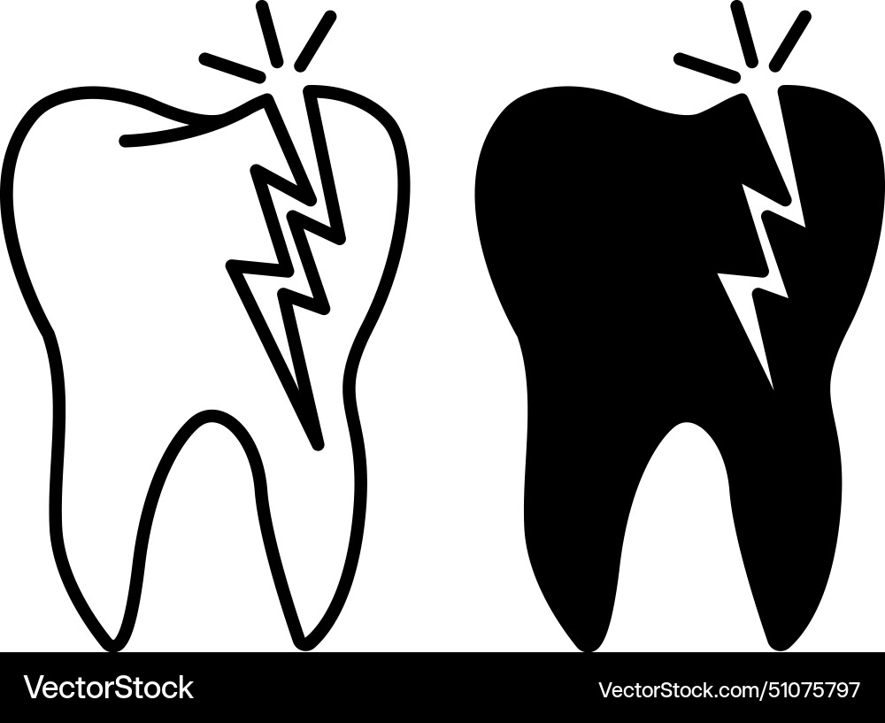 Broken tooth icons black and white Royalty Free Vector Image