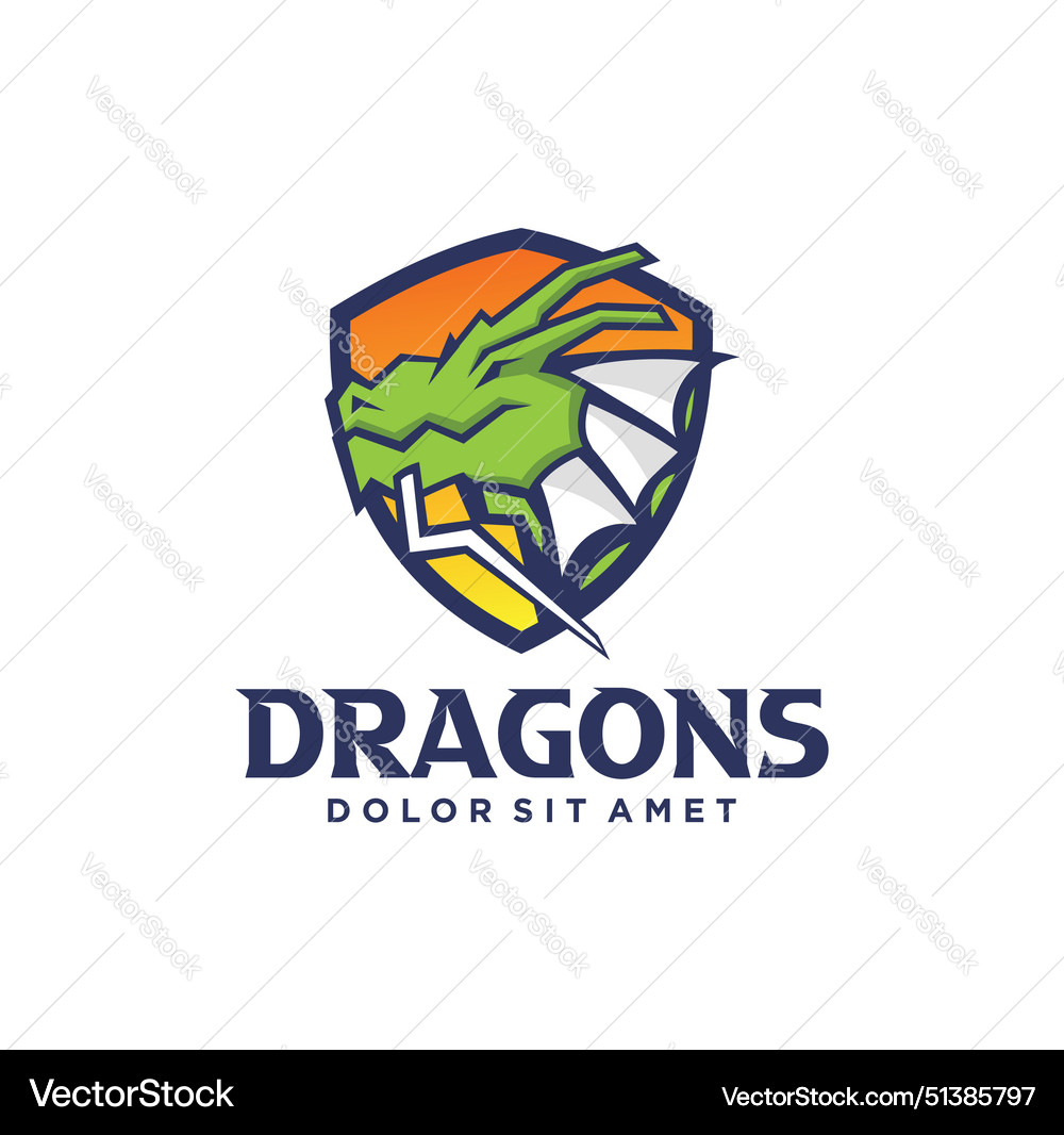 Dragon shield logo mascot emblem crest flat design
