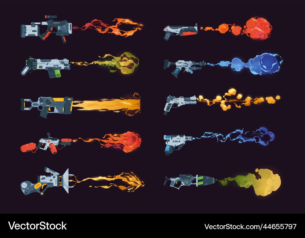 Futuristic Cartoon Gun Set Royalty Free Vector Image