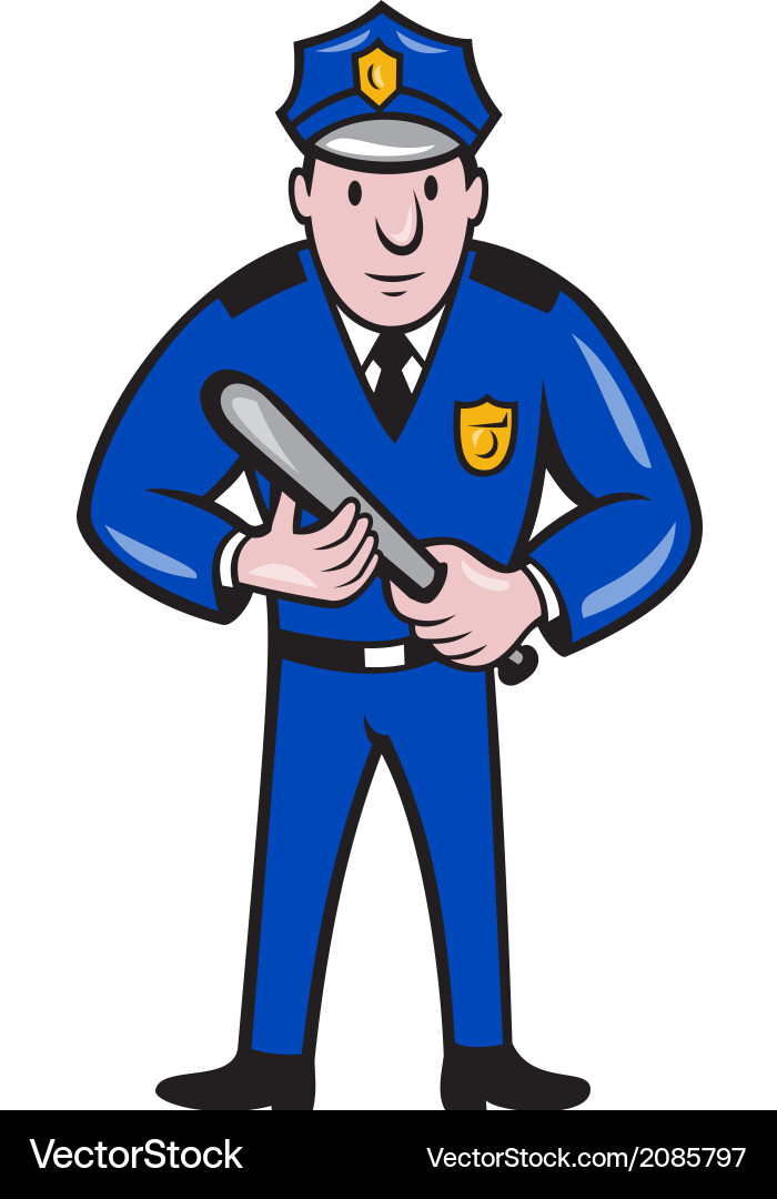 Policeman with night stick baton standing Vector Image