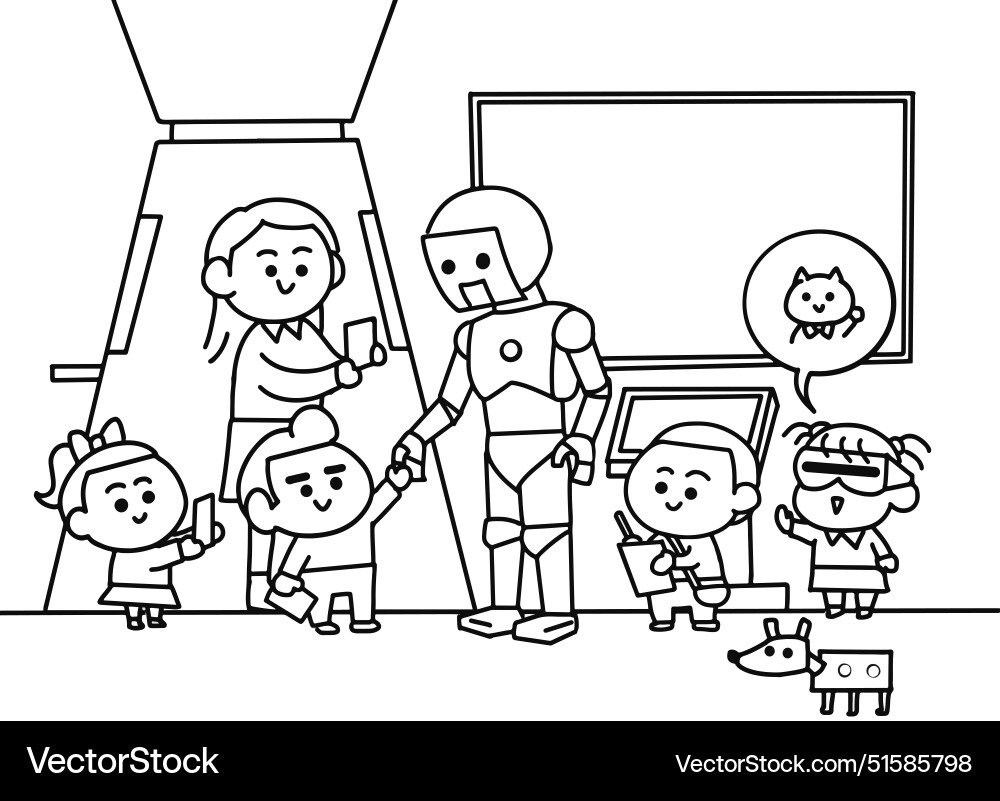 Children go to ai exhibition Royalty Free Vector Image