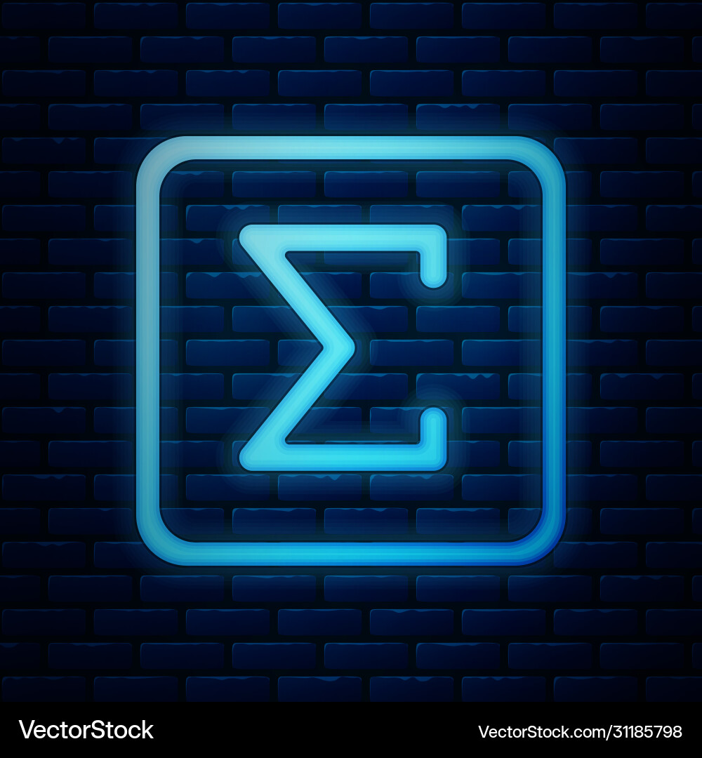 Glowing neon sigma symbol icon isolated on brick Vector Image