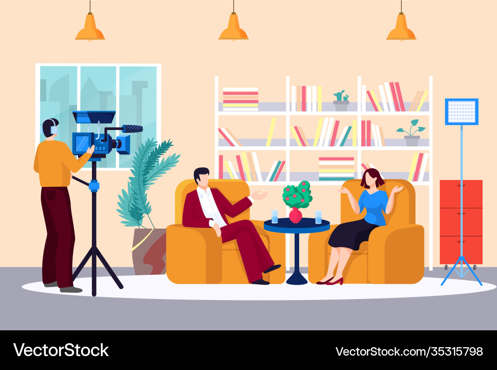 Newsman Interview Setup Royalty Free Vector Image