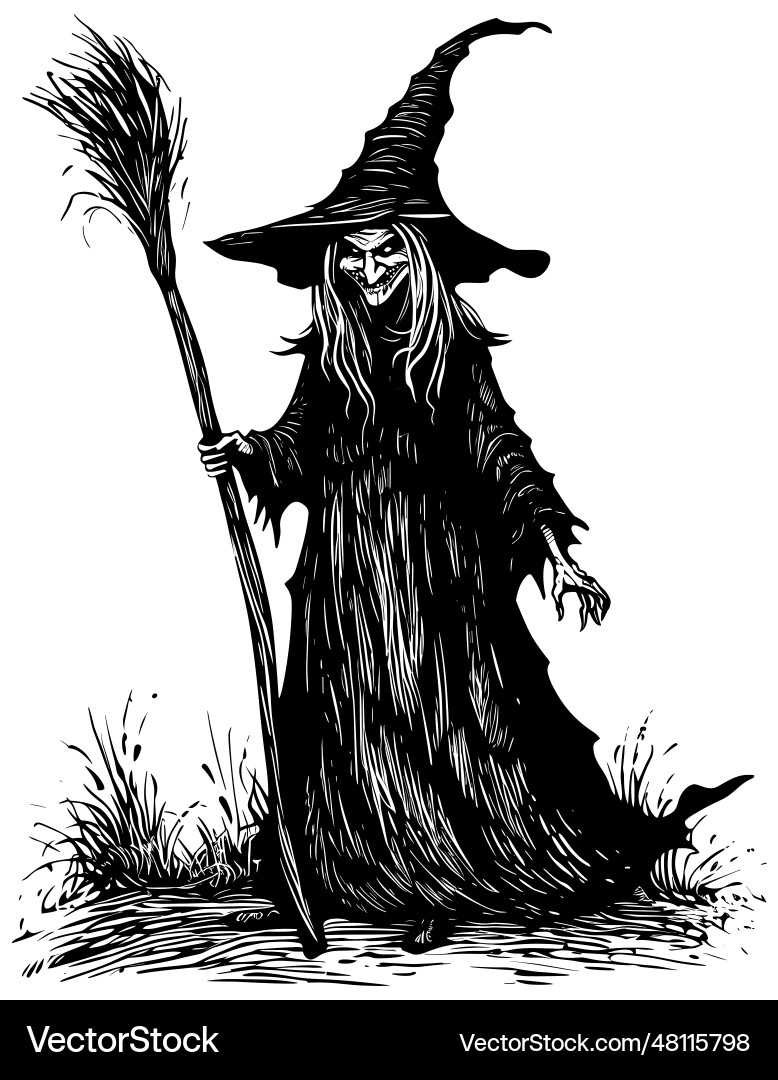 Old witch black and white Royalty Free Vector Image