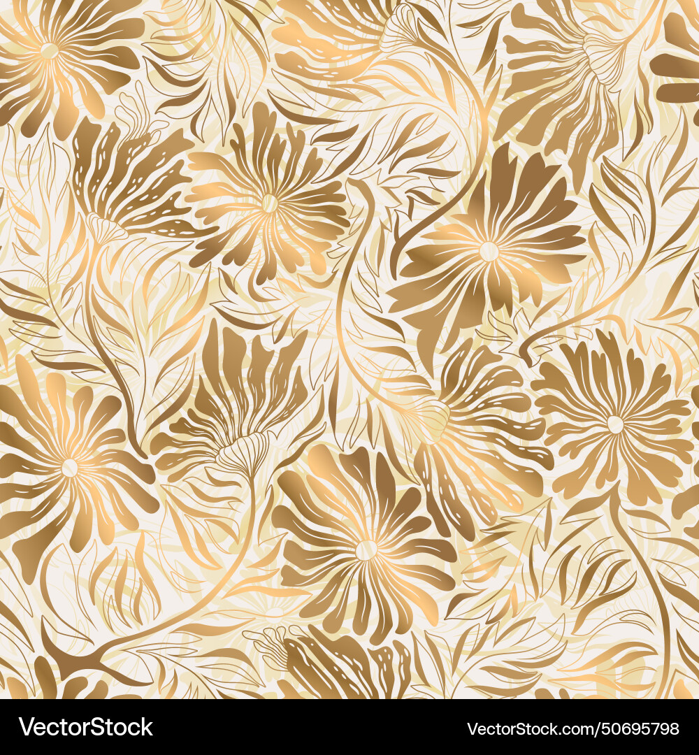 Seamless floral pattern with abstract gold flowers