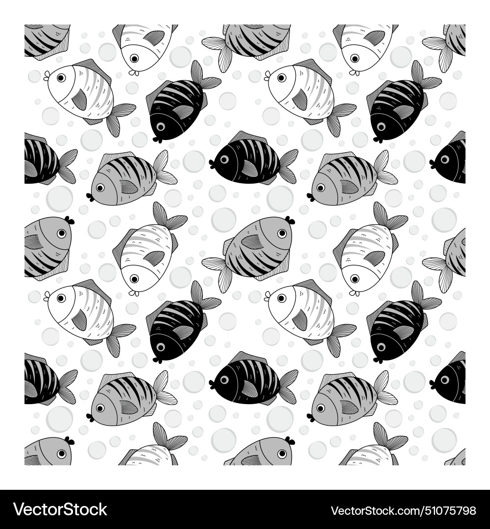 Seamless pattern with black and white fish Vector Image