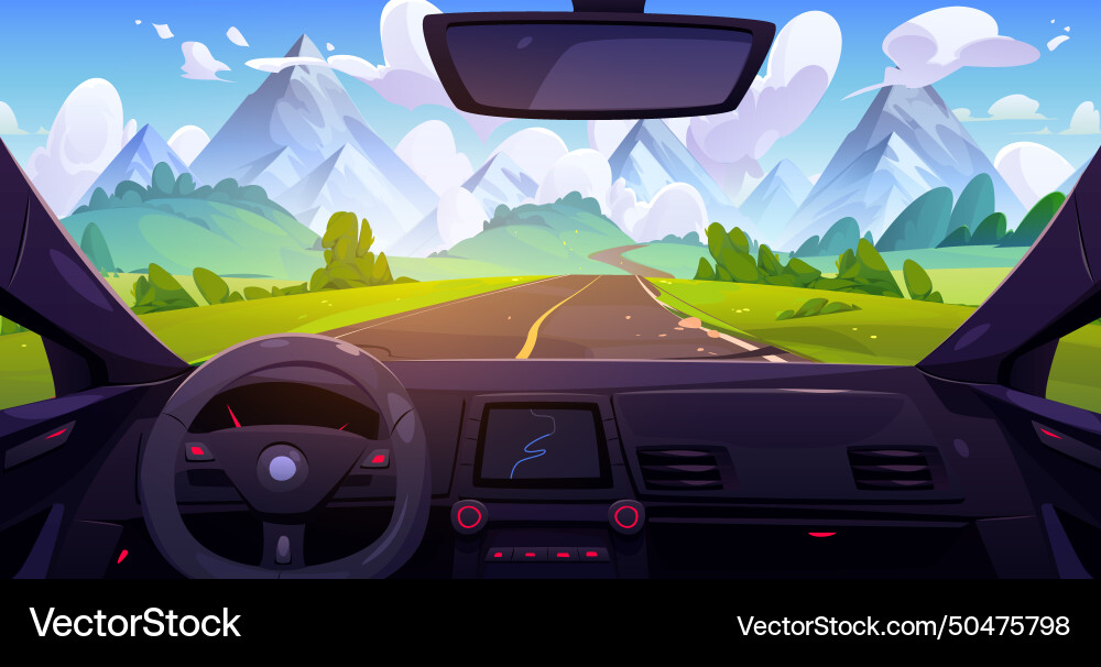View from car through windshield on mountains Vector Image