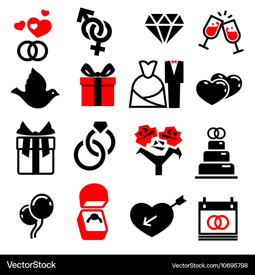 Wedding marriage bridal icons set Royalty Free Vector Image