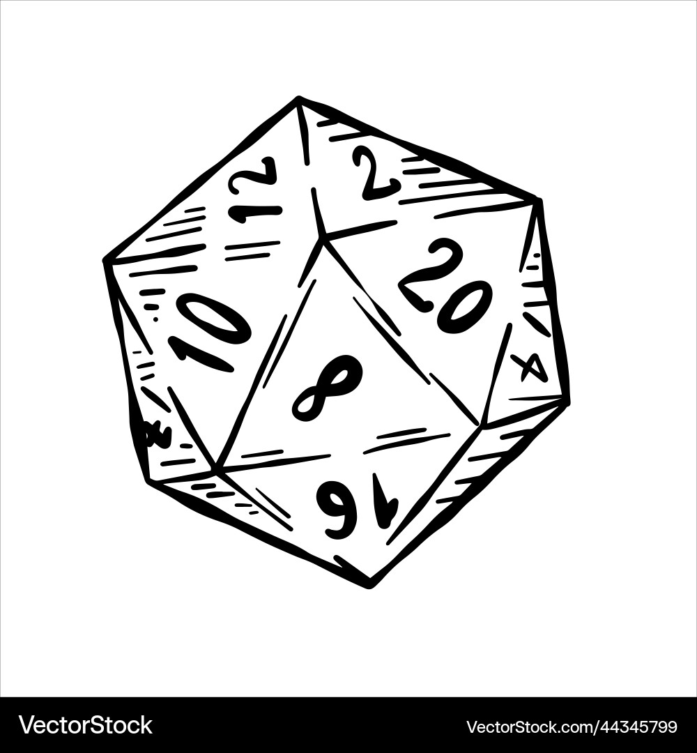 20 sided dice with numbers cartoon Royalty Free Vector Image