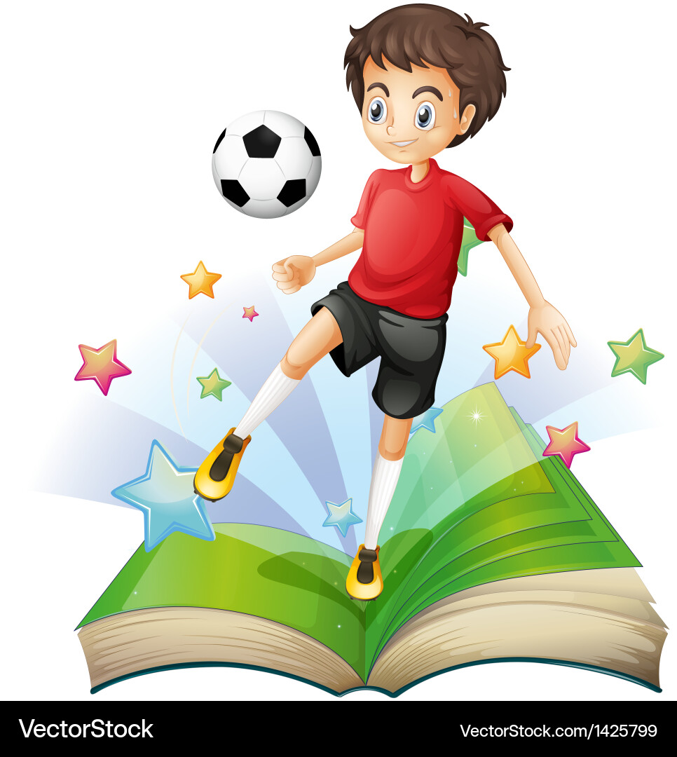 A book with boy playing football Royalty Free Vector Image