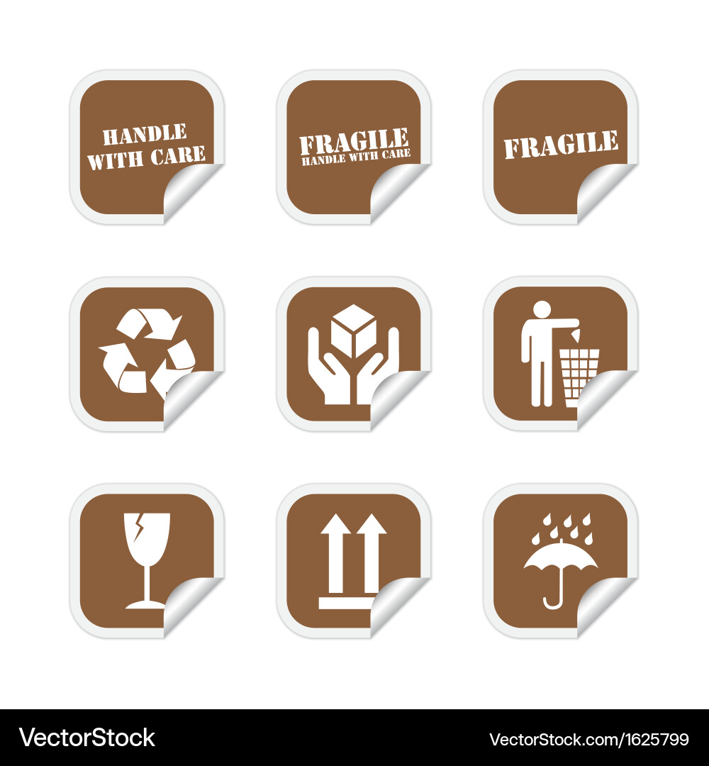 Brown fragile stickers Royalty Free Vector Image
