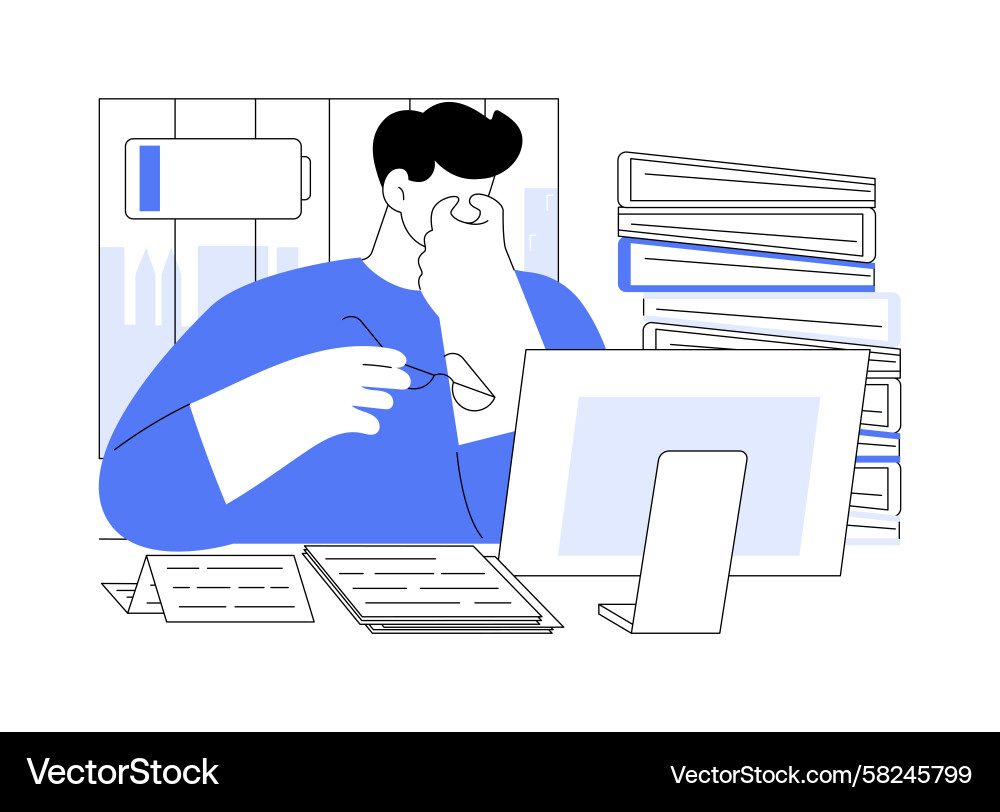 Burnout Cartoon Man - Stress & Overload Vector Image