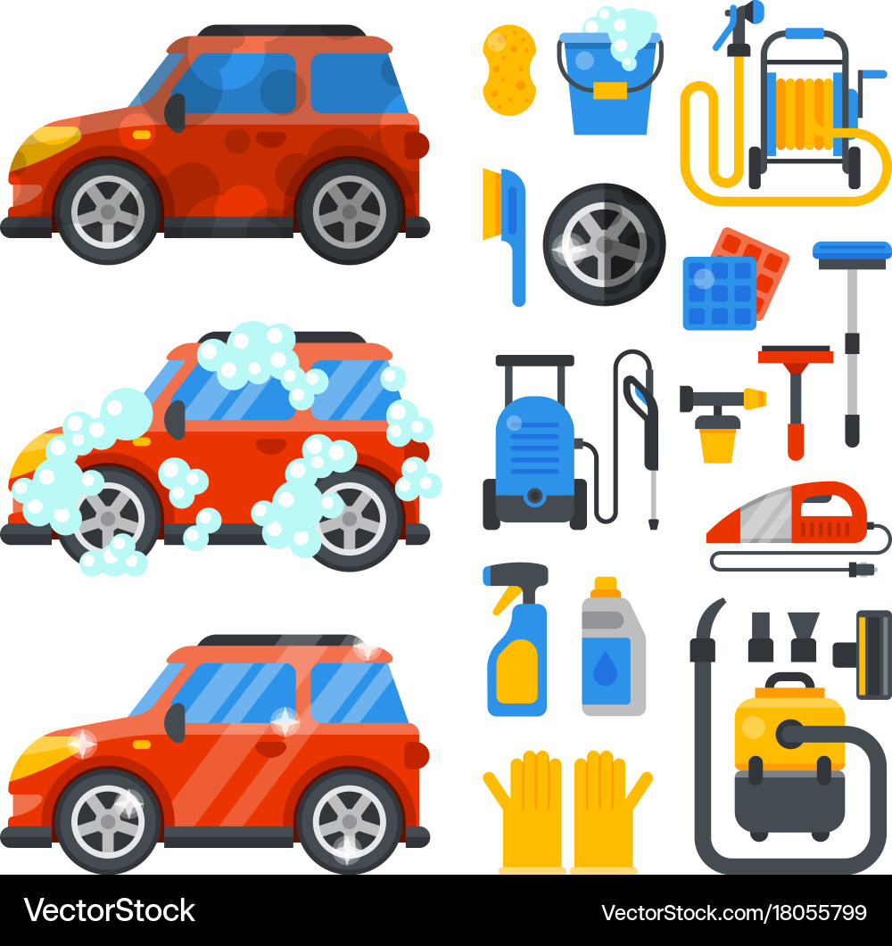 Car washing service clean tools transport Vector Image