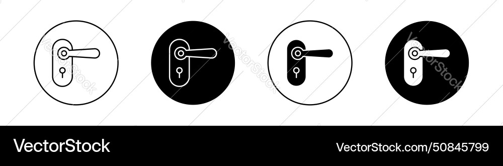 Door handle icon set knob lock latch symbol in a Vector Image