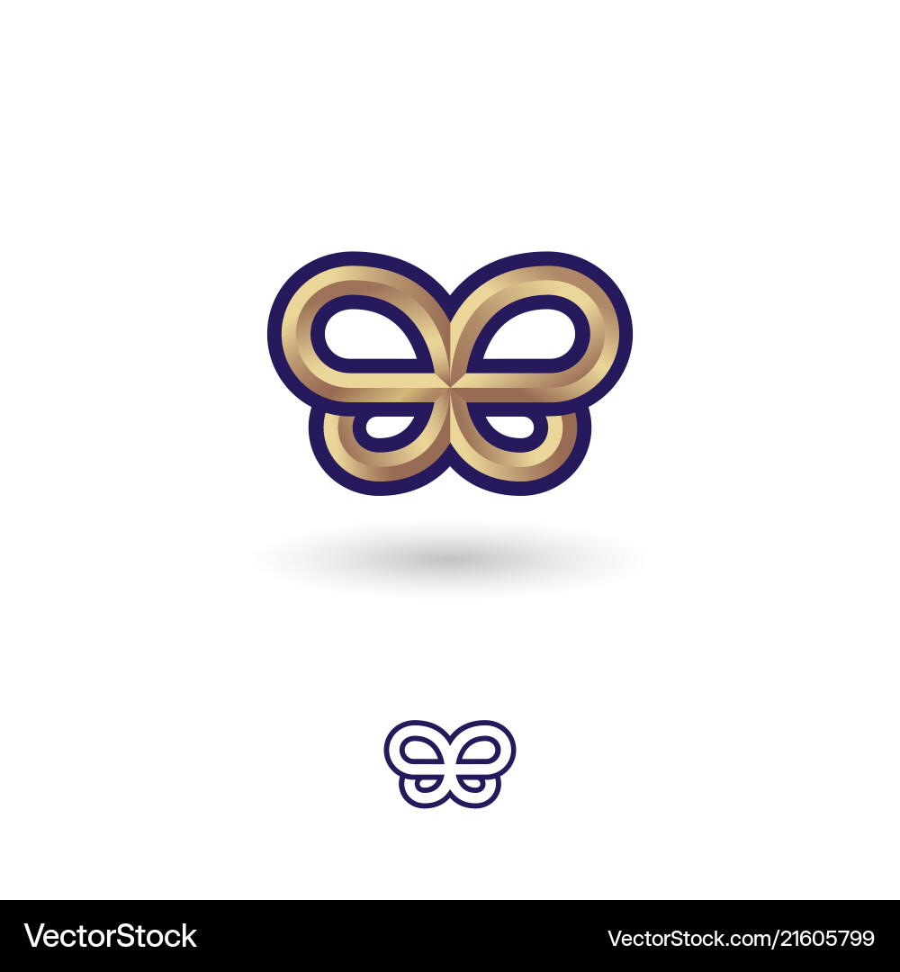 Gold metallic butterfly symbol double b Royalty Free Vector