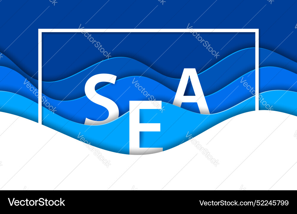 Sea wave papercut banner with layered blue waves Vector Image