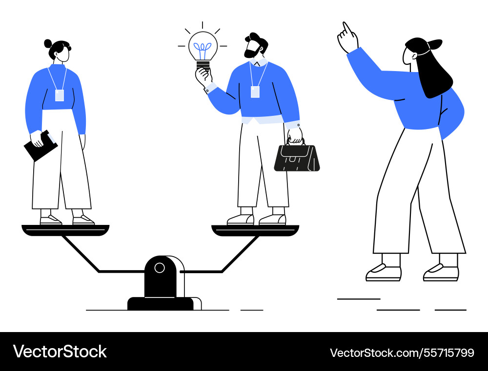 Teamwork and idea sharing on a balanced scale Vector Image