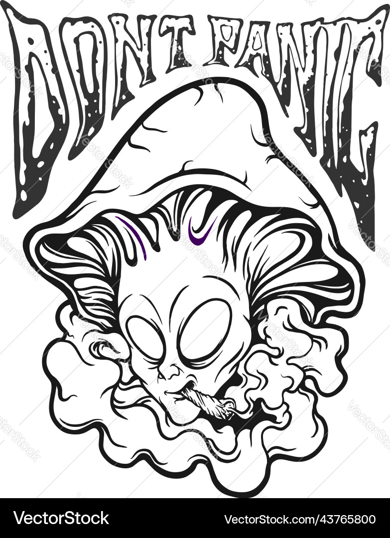 Alien head mushrooms smoking cannabis monochrome Vector Image