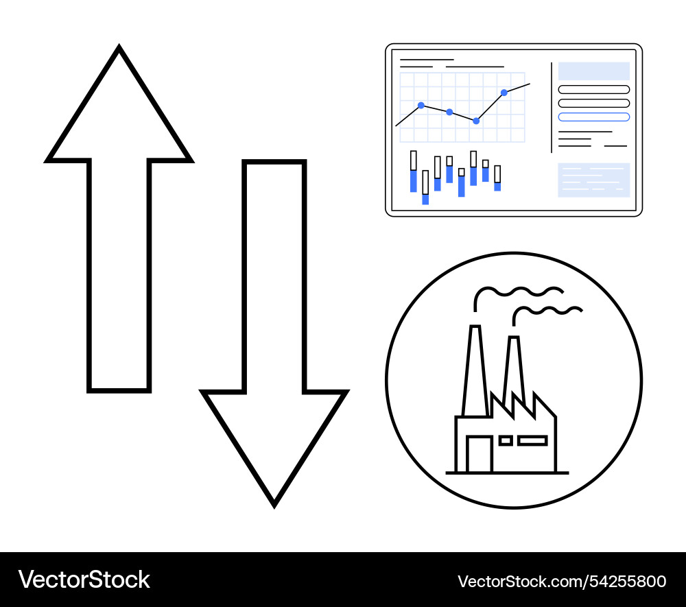 Arrows indicating market trends with graph Vector Image