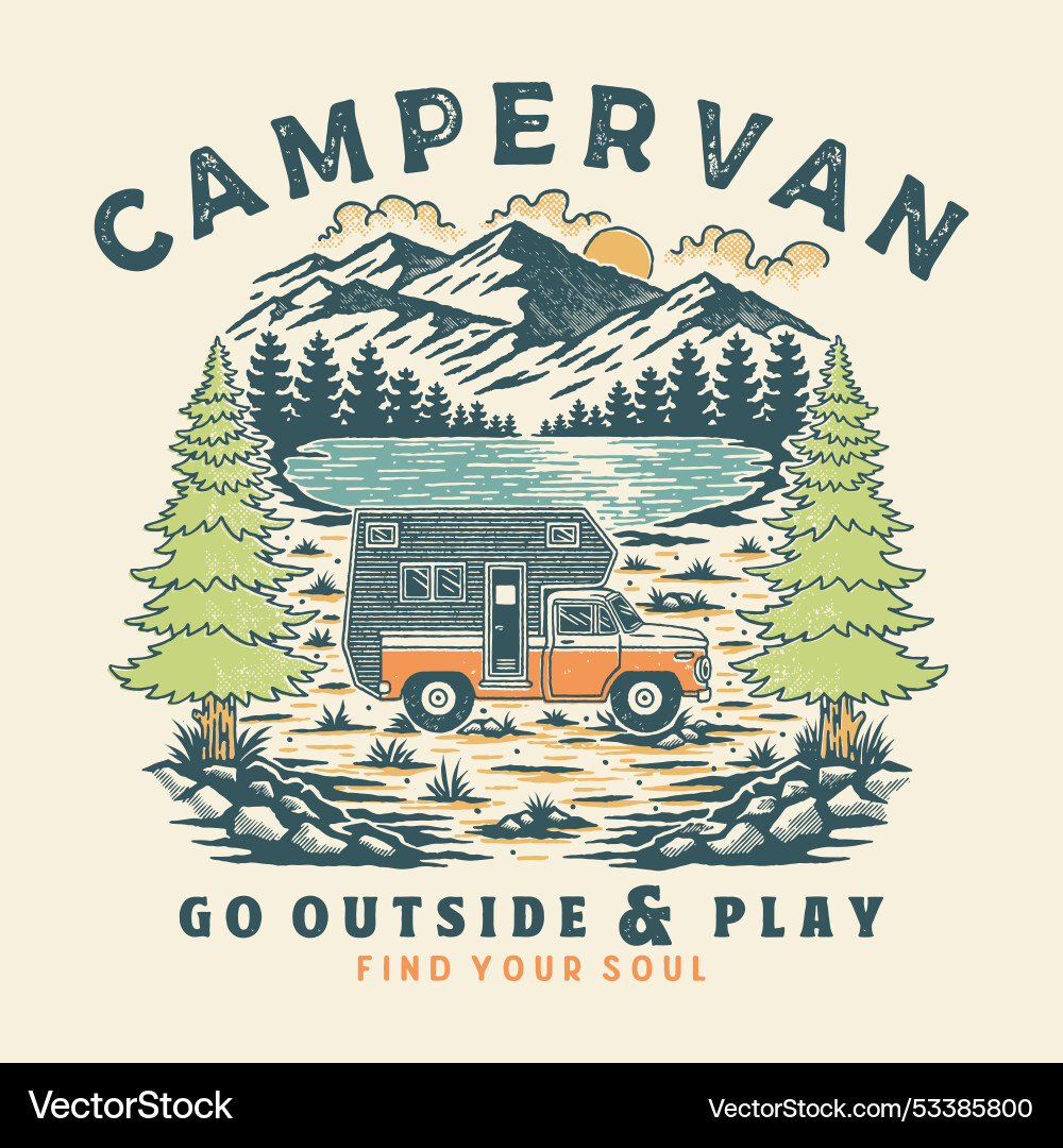 Camper van adventure graphic design Royalty Free Vector
