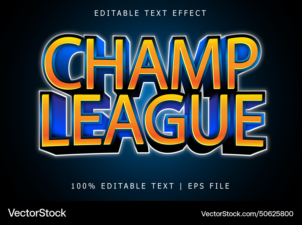 Champ league editable text effect 3 dimension Vector Image