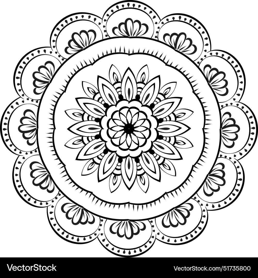 Circular pattern black and white floral ornamental