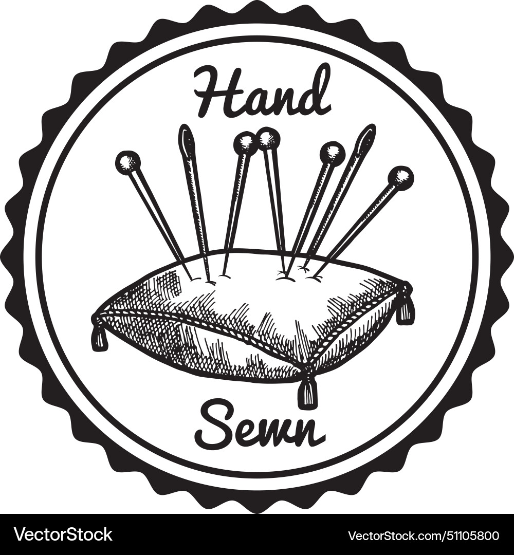 Hand sewn round label handmade emblem template Vector Image