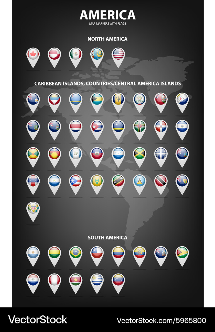 Map markers with flags - america original colors Vector Image