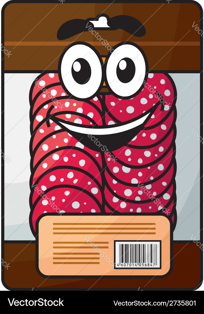 Cartoon meat chopped sausage in package Royalty Free Vector