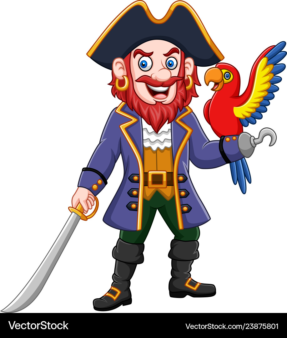 Cartoon Pirate Captain with Macaw Royalty Free Vector Image