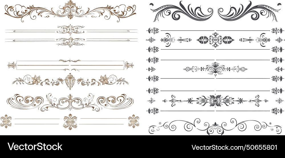 Divider thin line element set vintage ornament Vector Image