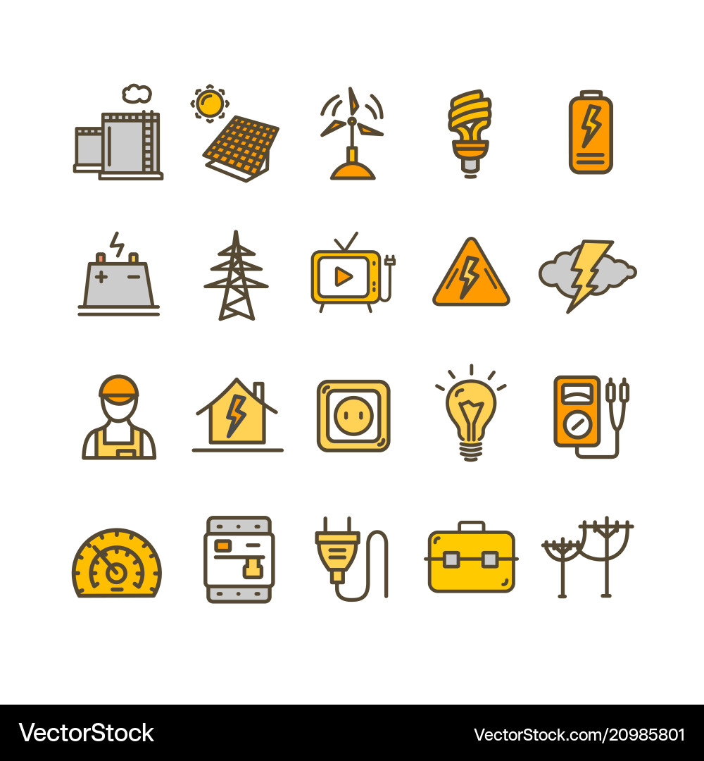 Electricity signs color thin line icon set Vector Image