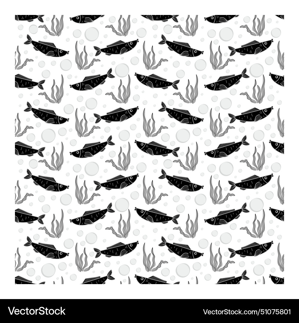 Pattern of black and white fish corals Royalty Free Vector