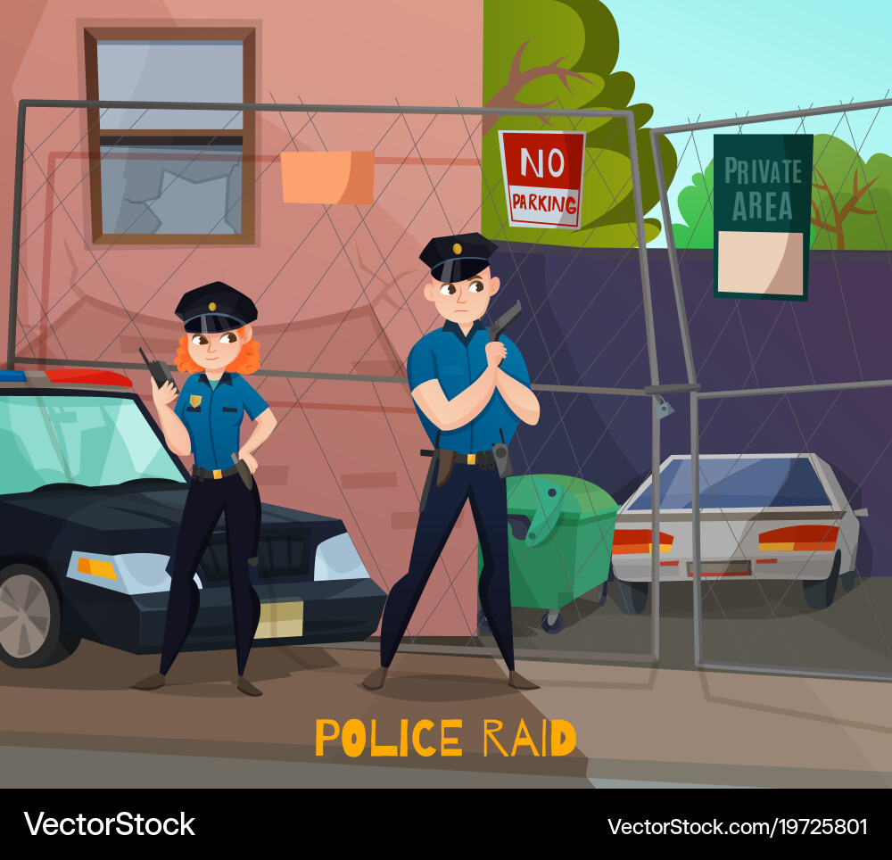 Police raid cartoon composition Royalty Free Vector Image