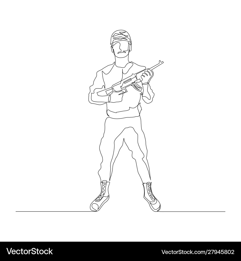 Continuous one line soldier in military uniform Vector Image