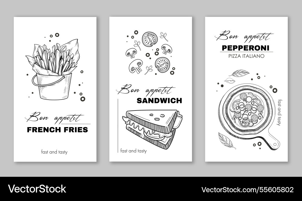 Food menu cards set Royalty Free Vector Image - VectorStock