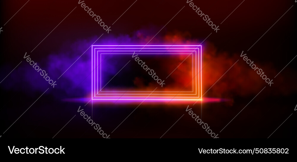 Neon light rectangle frame with smoke cloud Vector Image