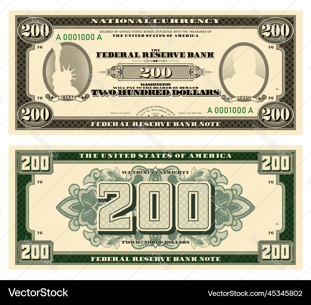New 200 dollars banknote obverse and reverse Vector Image