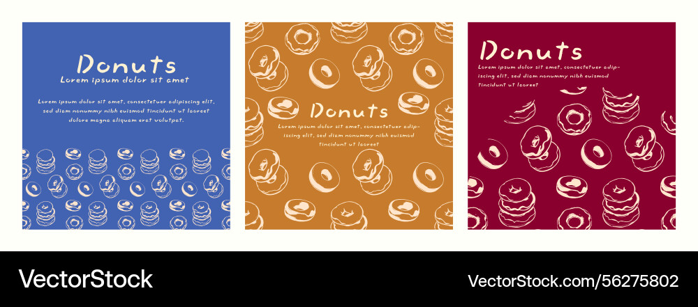 Set of donuts square banner with pattern hand Vector Image