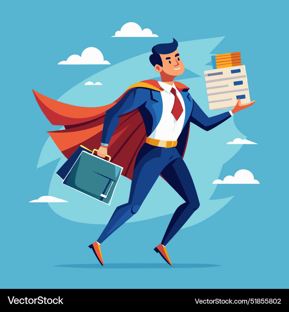 Superhero businessman mastering workload Vector Image