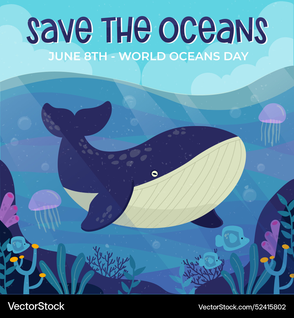 World oceans day draw Royalty Free Vector Image