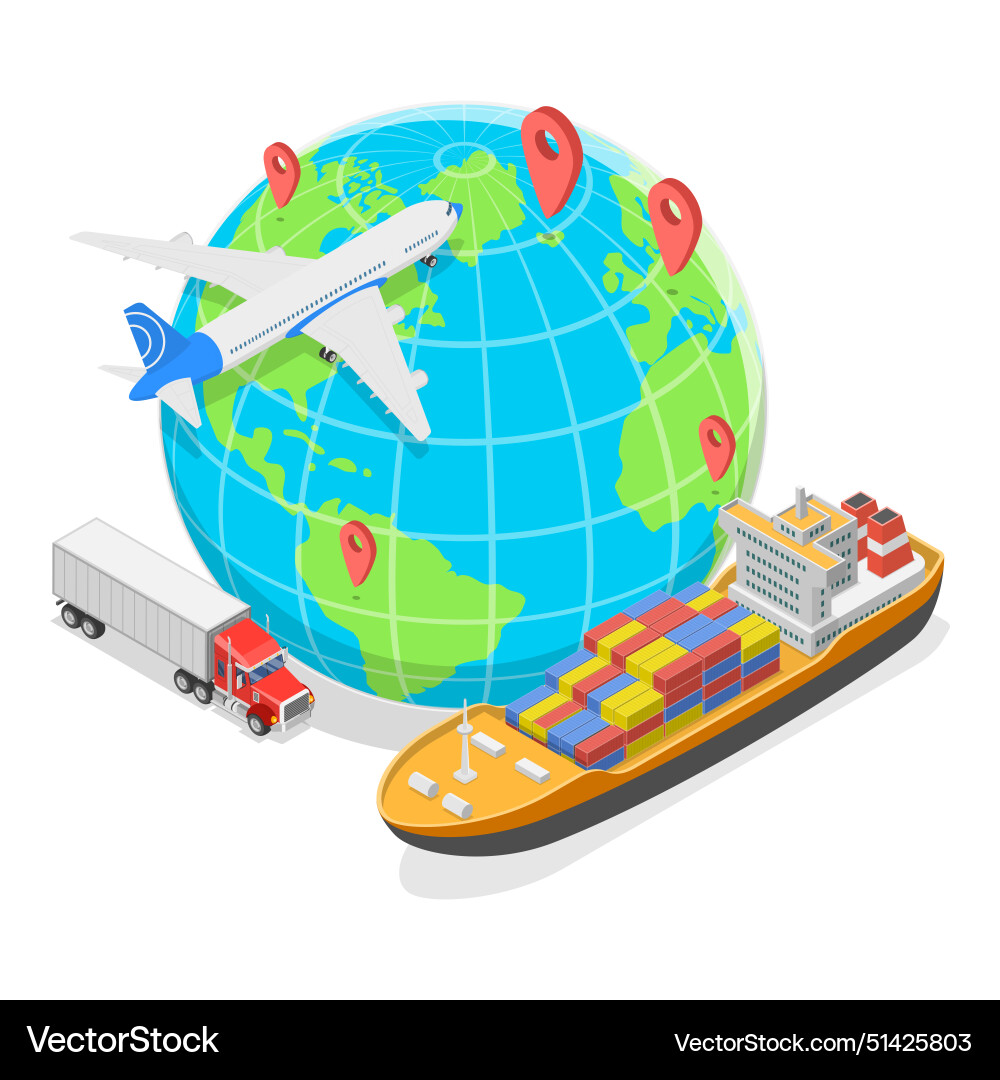 3d isometric flat of global logistics Royalty Free Vector