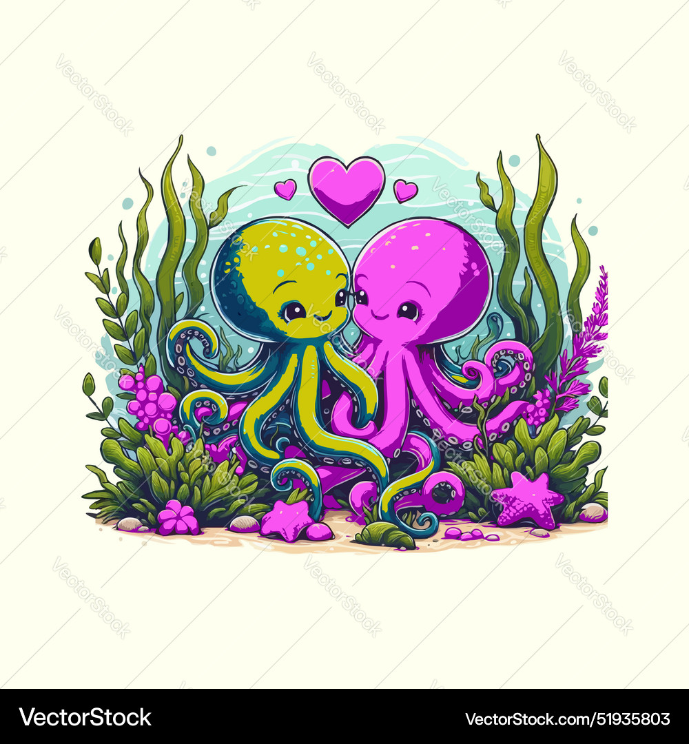 Cute octopus love stock Royalty Free Vector Image