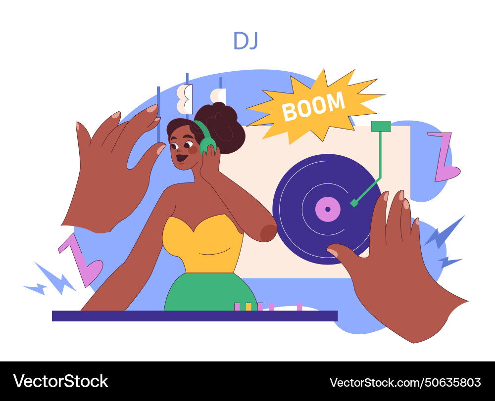 Dynamic dj at party concept capturing Royalty Free Vector