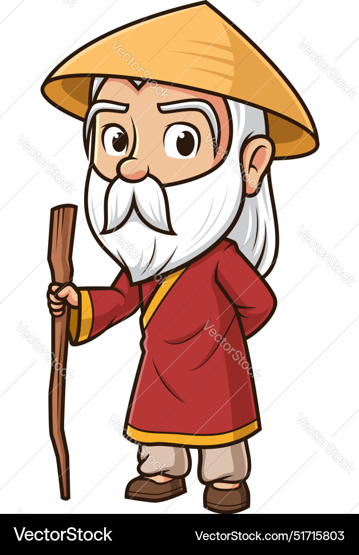 Old asian man cartoon Royalty Free Vector Image