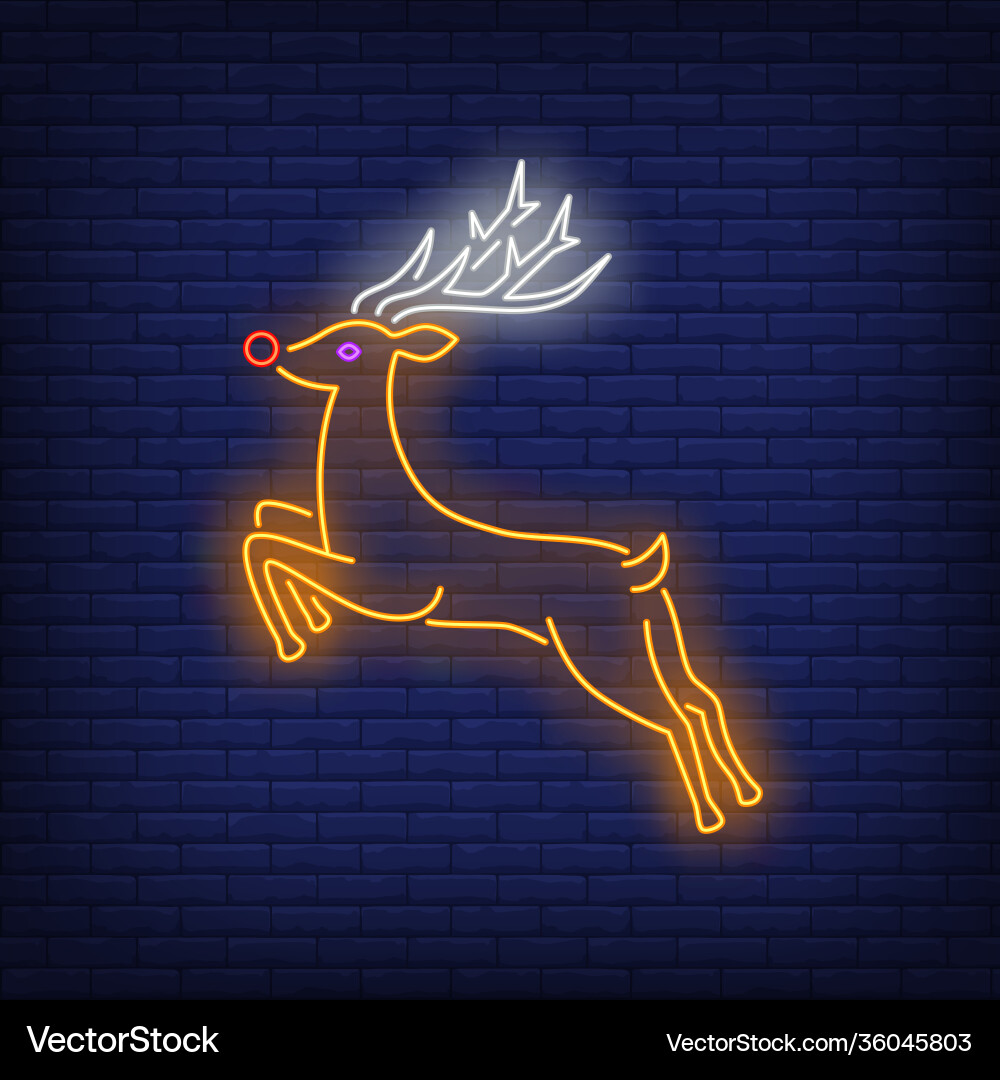 Reindeer running neon sign Royalty Free Vector Image