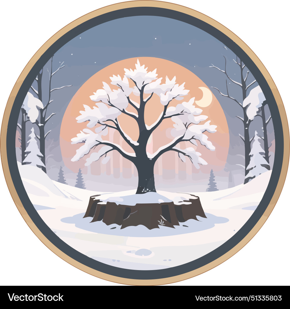 Snow covered tree in the forest Royalty Free Vector Image